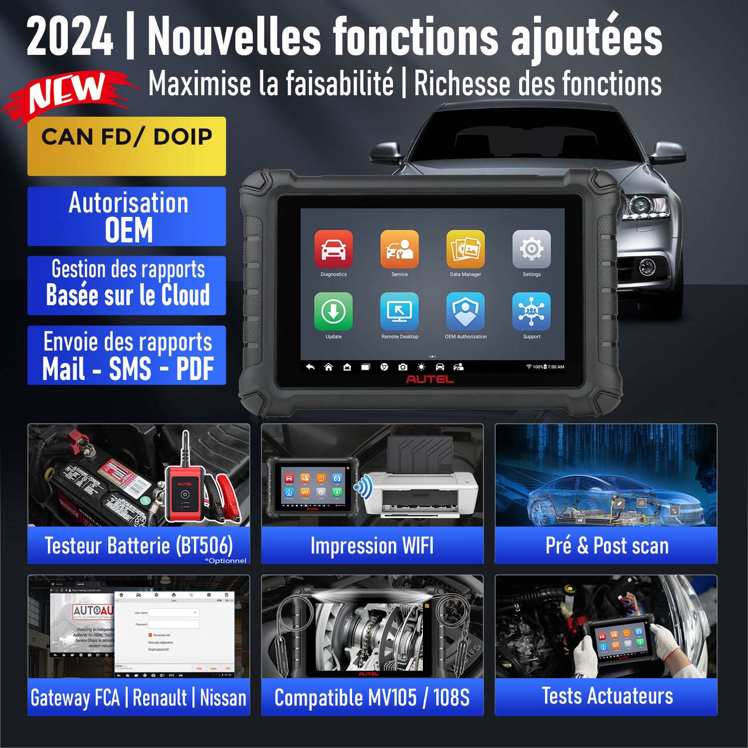 MX909 Outil TPMS et diagnostic le plus puissant au monde, multimarque multi-systèmes ABS ...